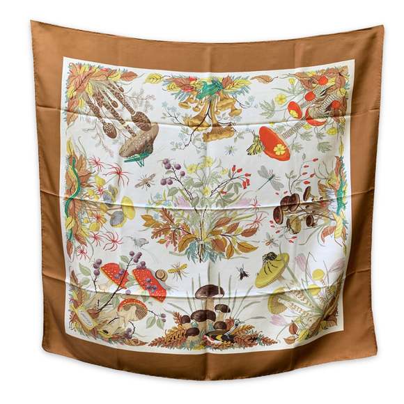 Gucci | Accessories | Gucci Vintage Brown Floral Silk Scarf Funghi ...
